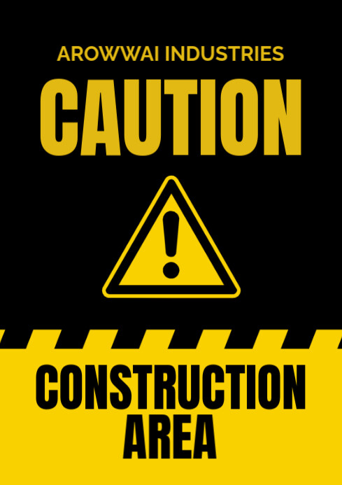 Copy of Black Professional Caution Construction Area Road Sign Board A4 ...
