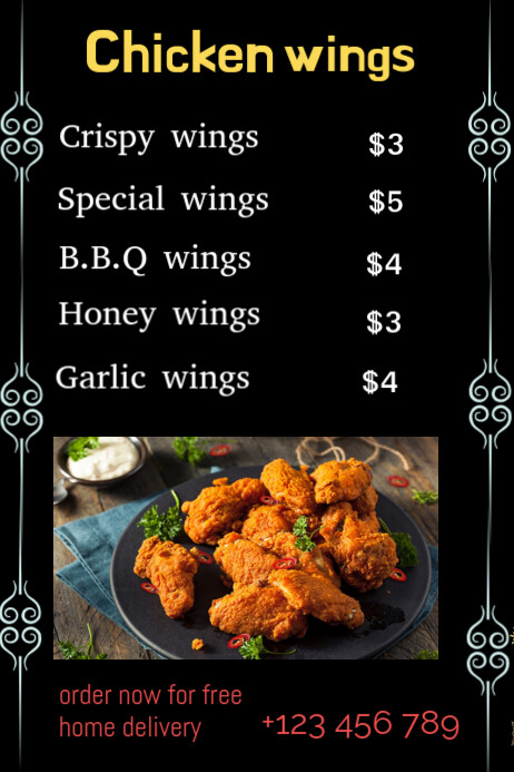Plantilla de Black Professional Chicken Wings Poster | PosterMyWall