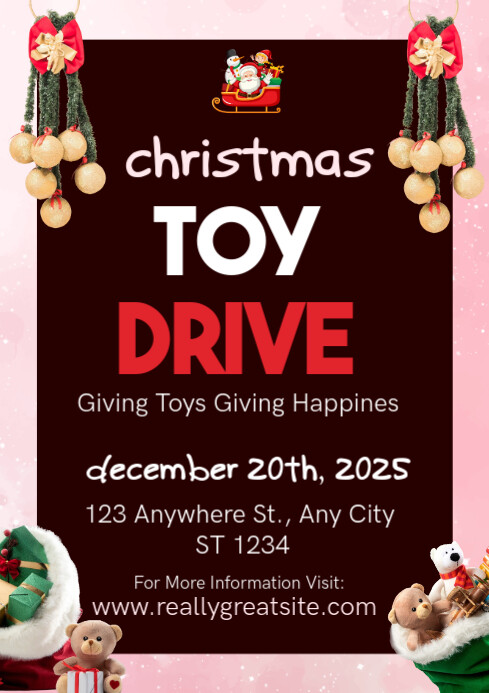 Black Professional Christmas Toy Drive Poster A4 Template | PosterMyWall
