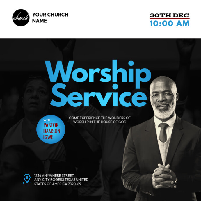 Black Professional Church Service Flyer Instagram Post Template ...