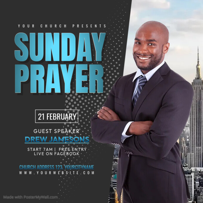 Black Professional Church Service Instagram Post Template | PosterMyWall
