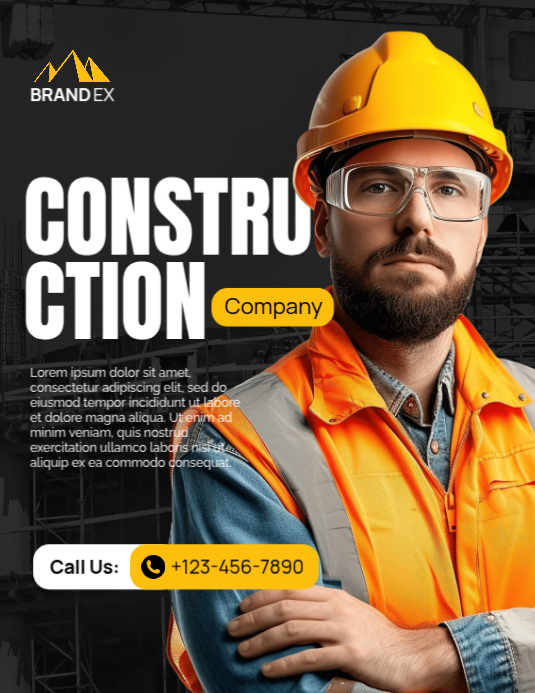 Black Professional Construction Company Flyer (us Letter) Template | PosterMyWall