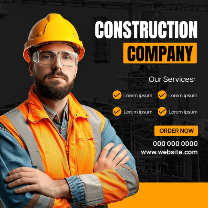 Black Professional Construction Company Instagram Post Template ...