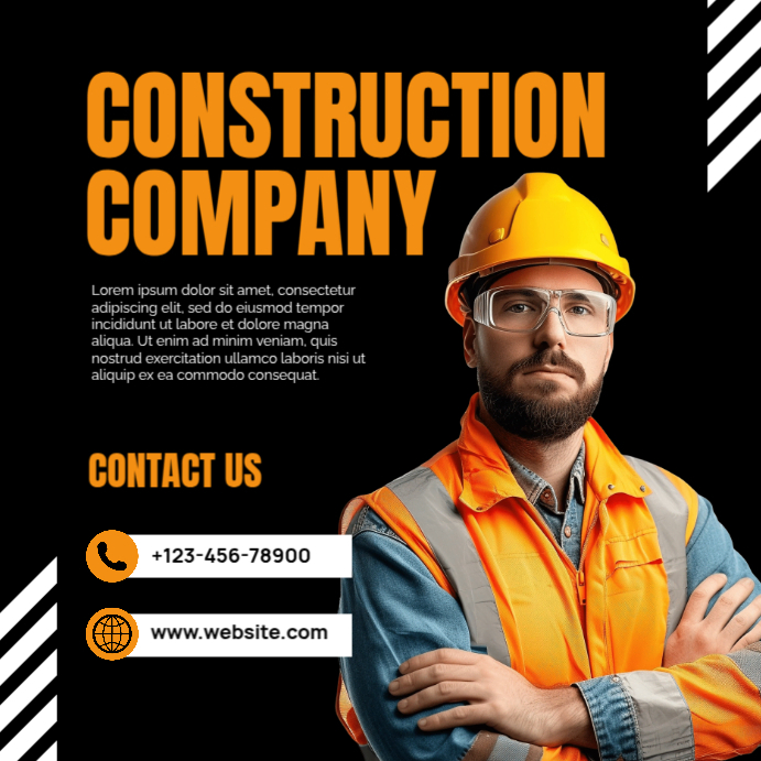 Black Professional Construction Company Instagram Post Template ...