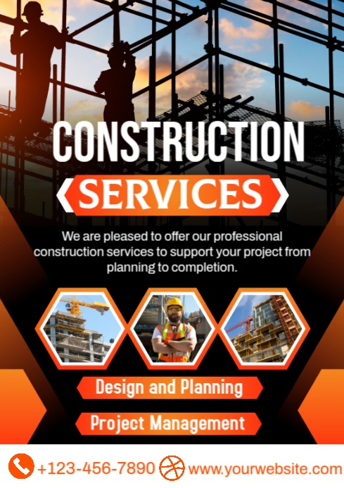 Black Professional Construction Services A3 Template | PosterMyWall