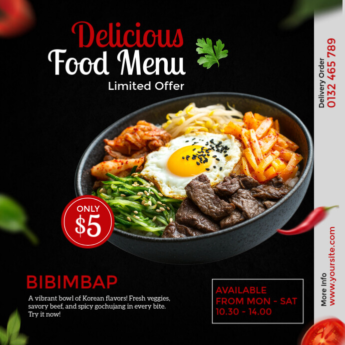 Black Professional Delicious Food Menu Instagram Post Template ...