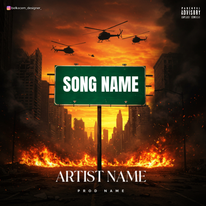 Black Professional Destroyed City War Album Cover Template | PosterMyWall