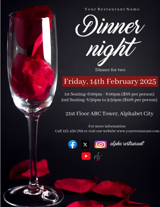 Black Professional Dinner Night Dates Flyer (us Letter) Template ...