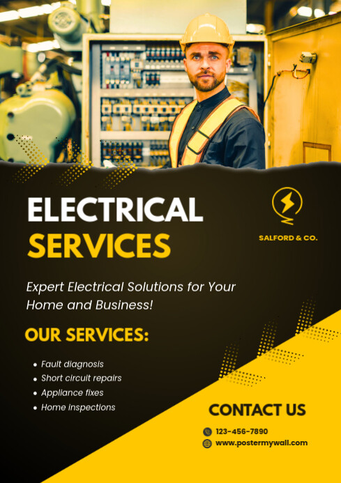 Black Professional Electrical Services A4 Template | PosterMyWall