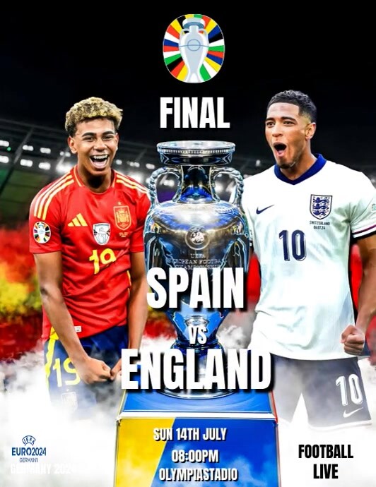 Black Professional Euro 2024 Spain Vs England Template | PosterMyWall