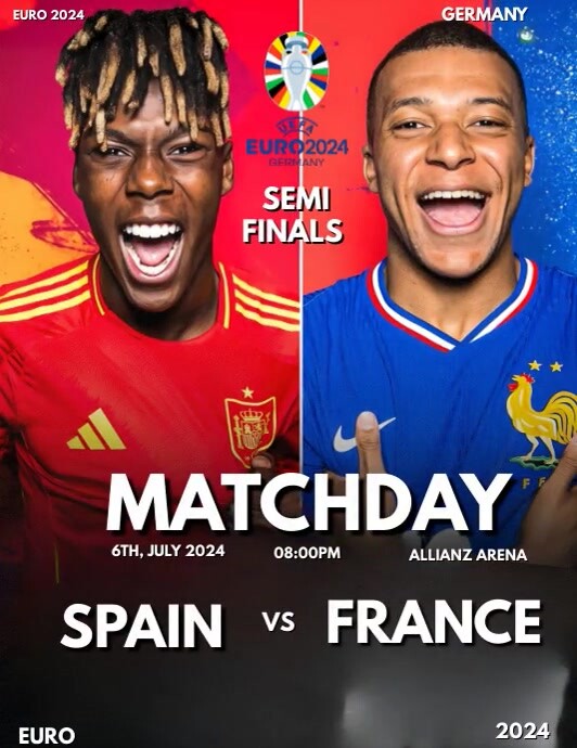 Black Professional Euro 2024 Spain Vs France Template | PosterMyWall