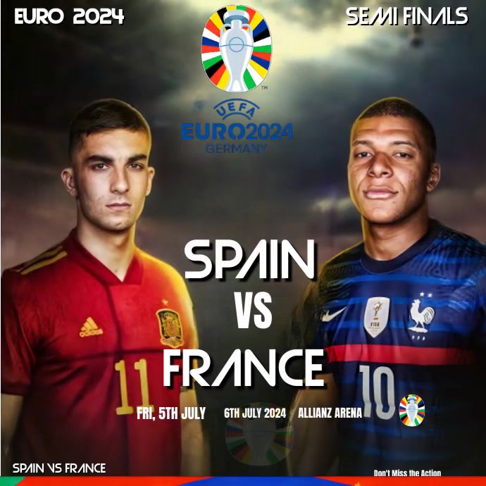 Modello Black Professional Euro 2024 Spain Vs France | PosterMyWall