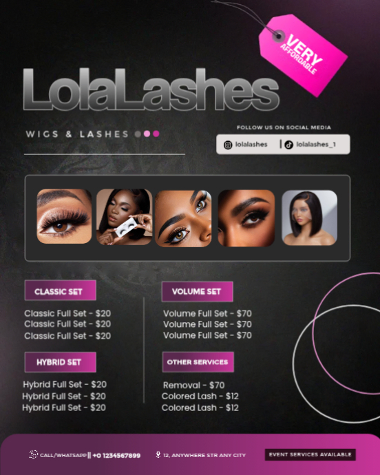 Black Professional Eyelashes Flyer Instagram Portrait Template ...