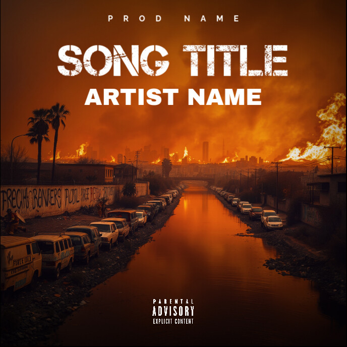 Black Professional Fire City Album Cover Template | PosterMyWall