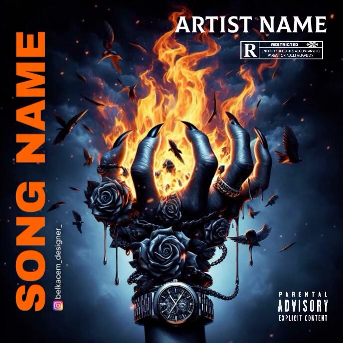 Black Professional Fire Hand Motion Album Cov Template | PosterMyWall