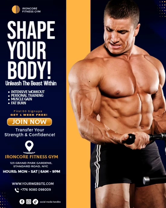 Plantilla de Black Professional Fitnes/ Bodybuilding Ads Flyer ...