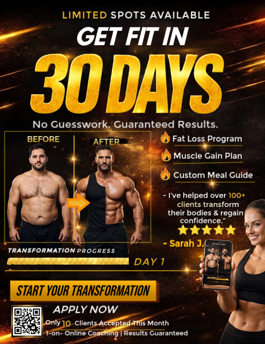 Black Professional Fitness Transformation Program Flyer Template ...