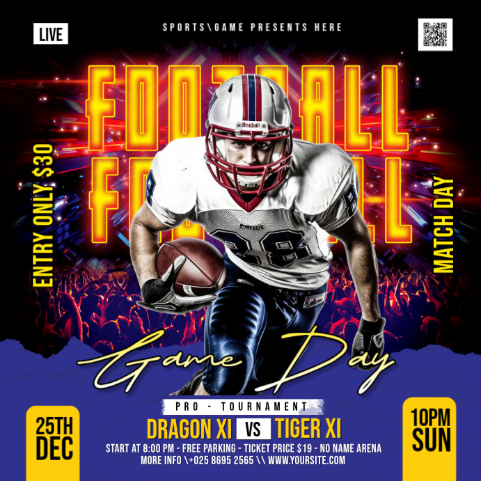 Black Professional Football Game Day Instagram Post Template | PosterMyWall