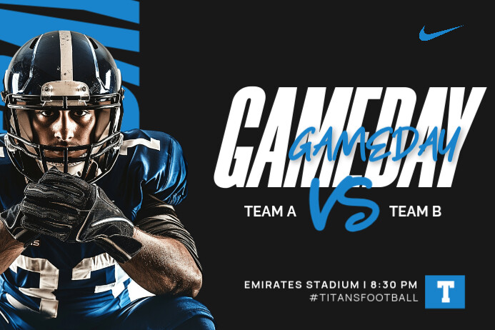 Black Professional Football Match Day Poster Template | PosterMyWall