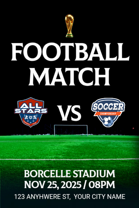 Black Professional Football Match Poster Template | PosterMyWall