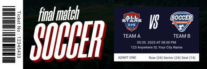 Black Professional Football Match Ticket Twitter Banner Template ...