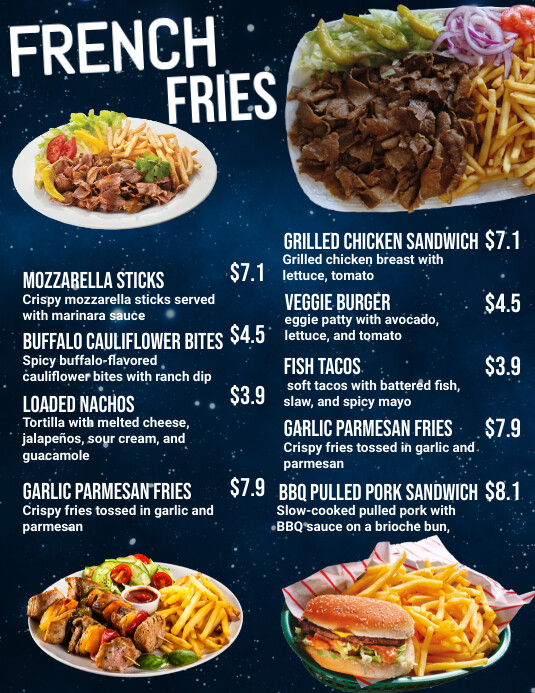 Black Professional French Fries Menu Flyer Fl Template | PosterMyWall