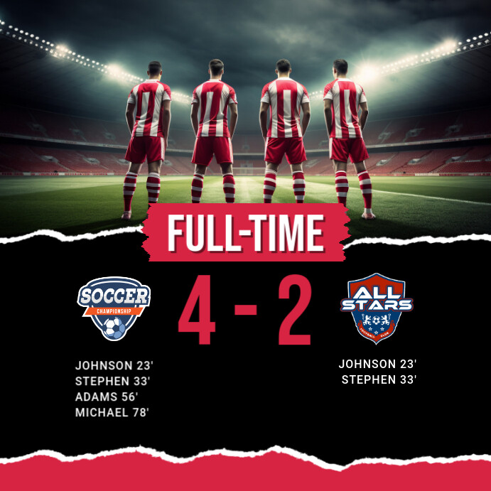 Black Professional Full Time Soccer Instagram Post Template | PosterMyWall