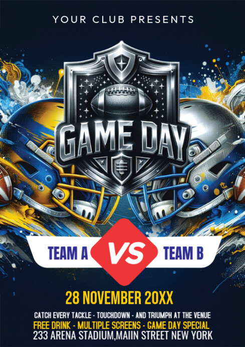 Black Professional Game Day Flyer Ad Template A4 | PosterMyWall