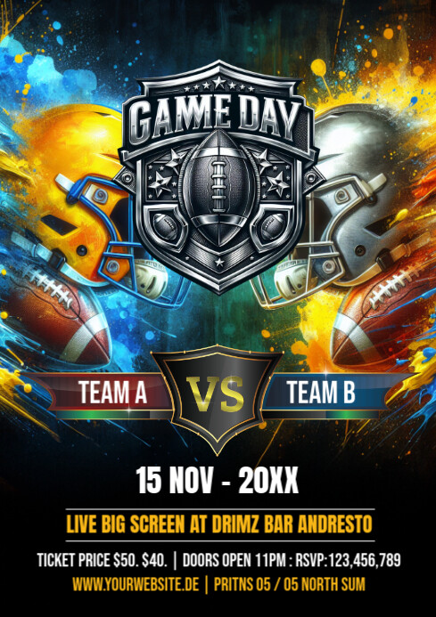 Copy of Black Professional Game Day Flyer Template A4 | PosterMyWall