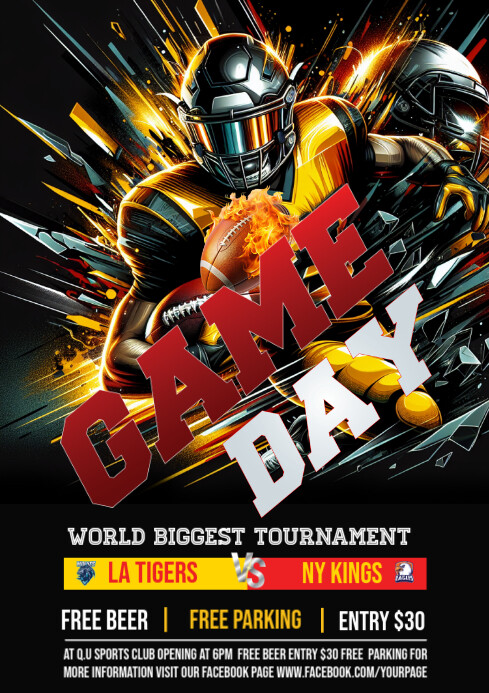 Copy of Black Professional Game Day Flyer Template A4 | PosterMyWall
