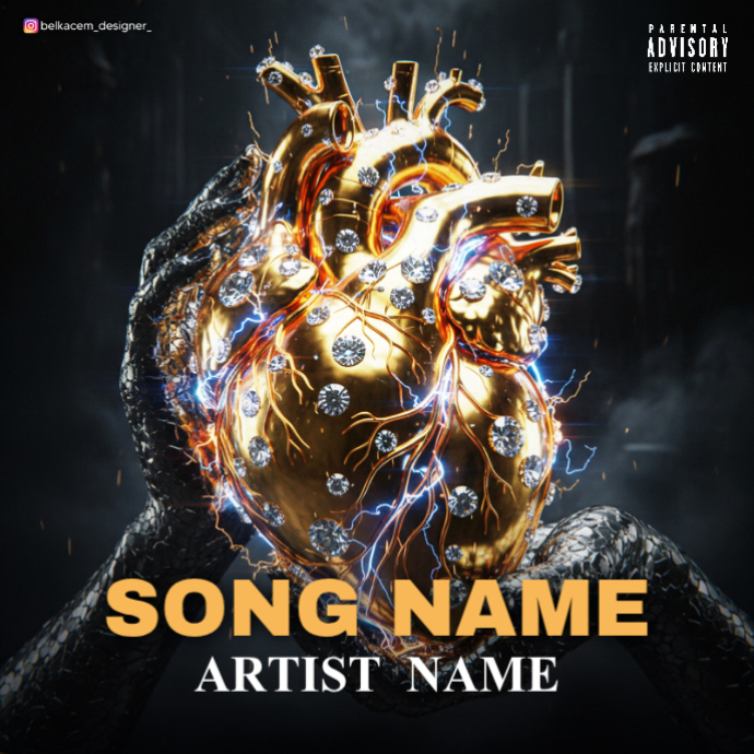 Black Professional Gold Heart Diamond Album Cover Template | PosterMyWall