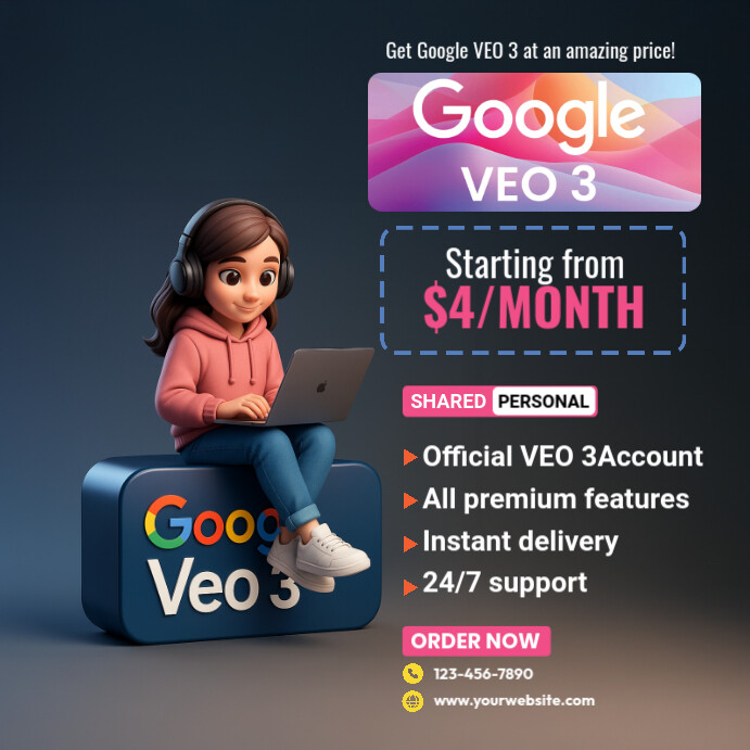 Black Professional Google Veo 3 Subscription Selling Ad Template ...