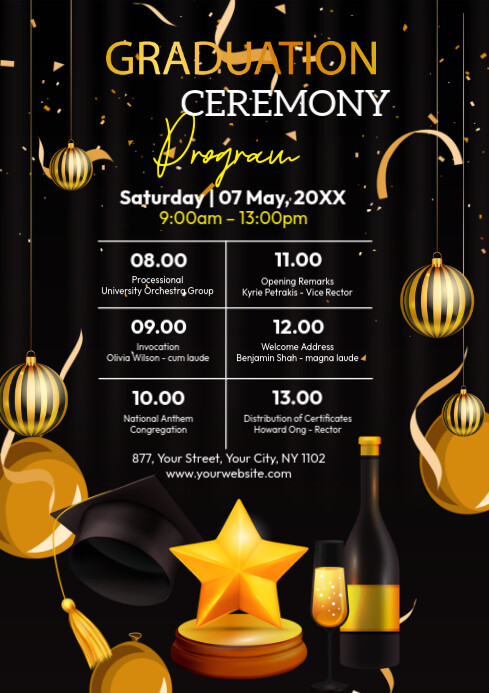 Black Professional Graduation Event Program Flyer A4 Template ...