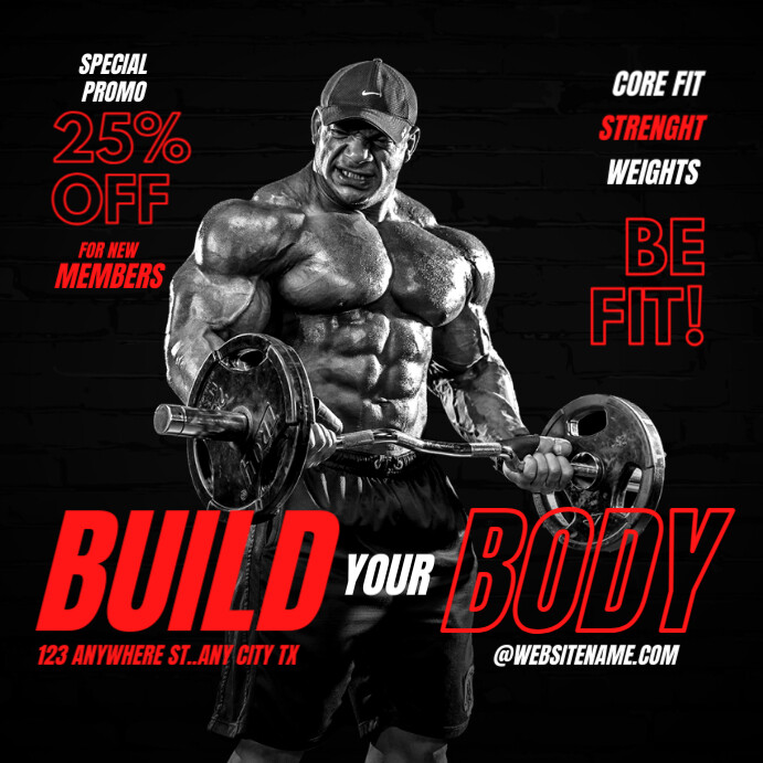 Black Professional Gym And Bodybuilding Instagram Post Template ...