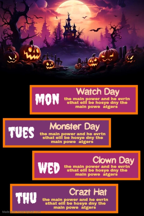 Black Professional Halloween Schedule Template, Halloween Schedule ...