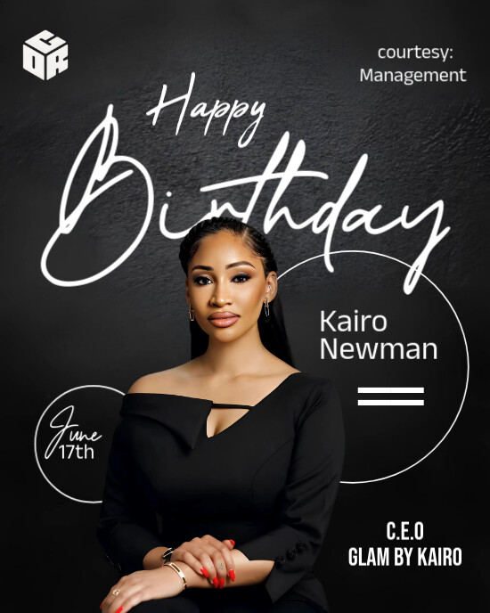 Black Professional Happy Birthday Flyer Instagram Portrait Template | PosterMyWall