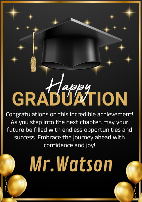 Plantilla de Black Professional Happy Graduation A4 | PosterMyWall