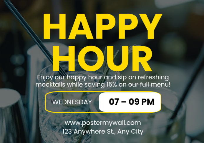 Black Professional Happy Hour A4 Template | PosterMyWall