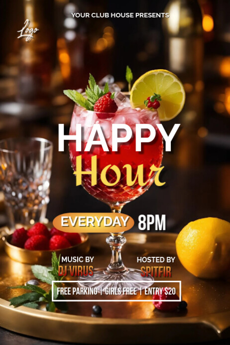 Black Professional Happy Hour Poster Template | PosterMyWall