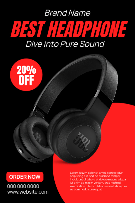 Black Professional Headphone Ads Poster Template | PosterMyWall