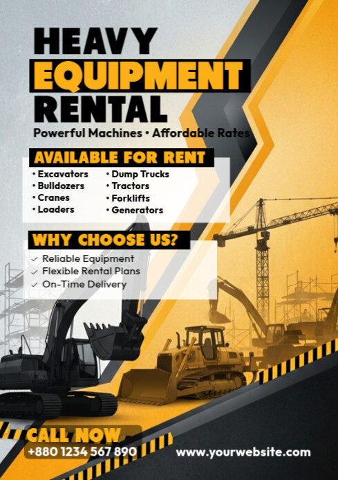 Black Professional Heavy Equipment Rental A4 Template | PosterMyWall