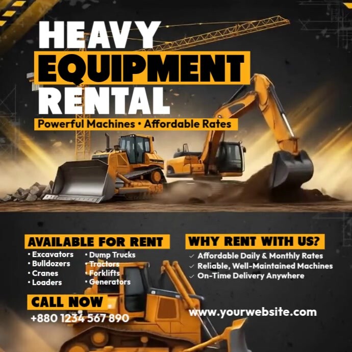Black Professional Heavy Equipment Rental Instagram Post Template ...