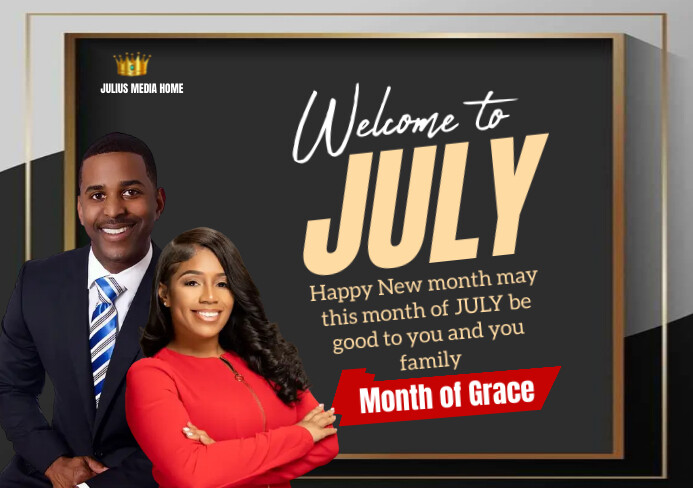 Black Professional Hello July A5 Template | PosterMyWall