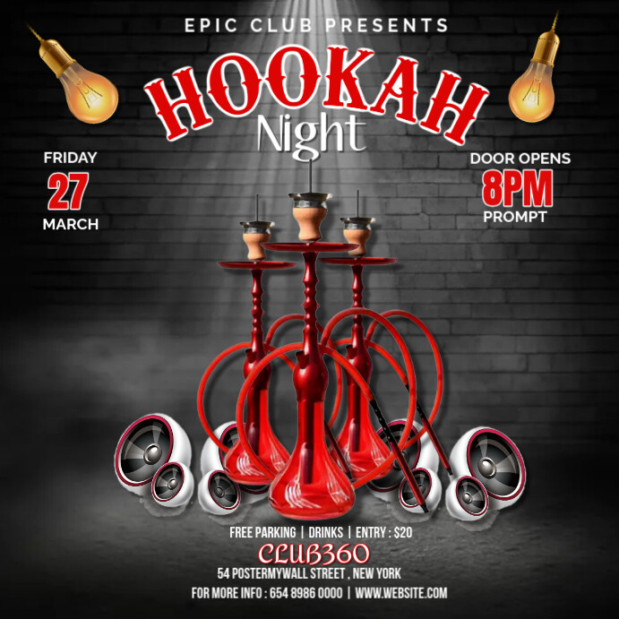 Black Professional Hookah Night Instagram Post Template | PosterMyWall