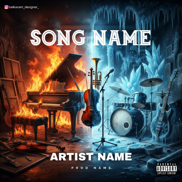 Black Professional Ice And Fire Studio Record Album Cover Template ...