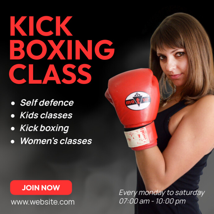 Black Professional Kick Boxing Class Instagram Post Template | PosterMyWall