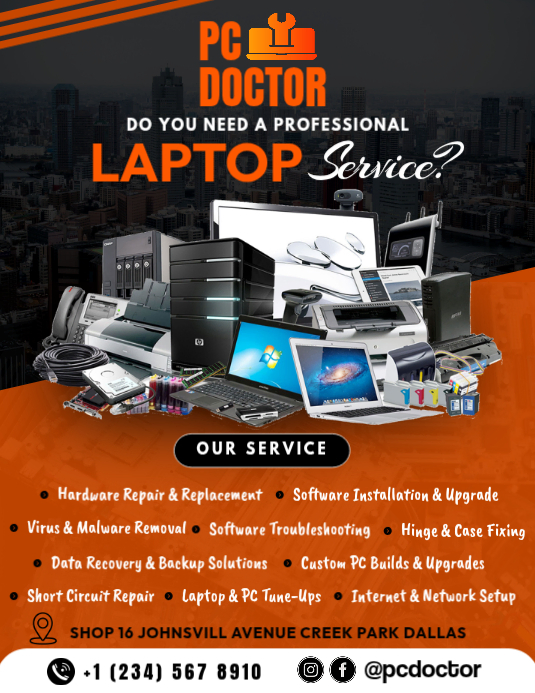 Black Professional Laptop Repair Flyer Flyer (us Letter) Template ...