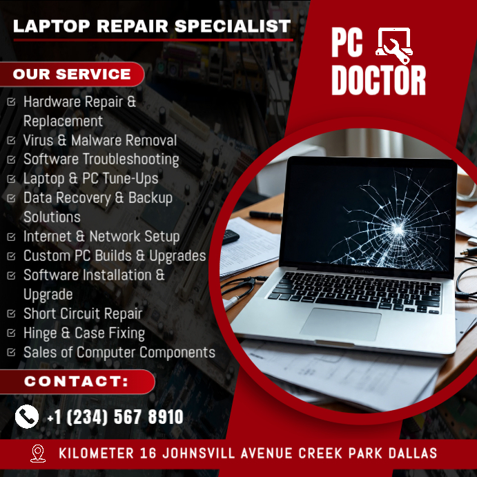 Black Professional Laptop Repair Flyer Instagram Post Template ...