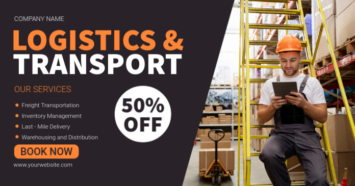 Modèle Black Professional Logistic Facebook Shared Image | PosterMyWall