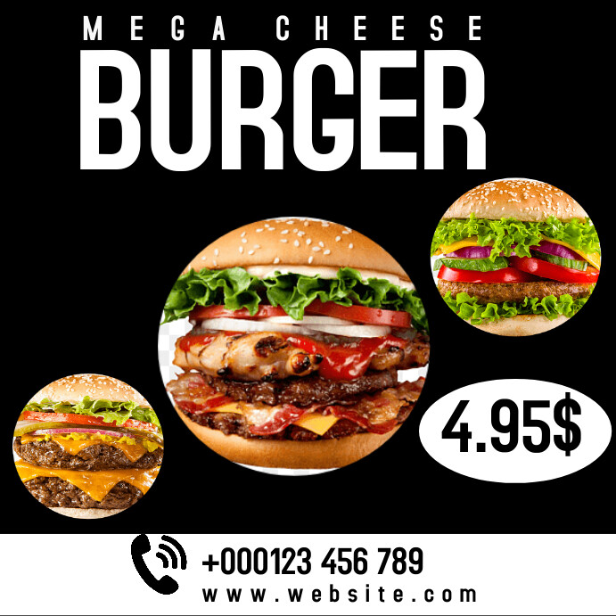 Plantilla de Black Professional Mega Cheese And Burger Sit | PosterMyWall